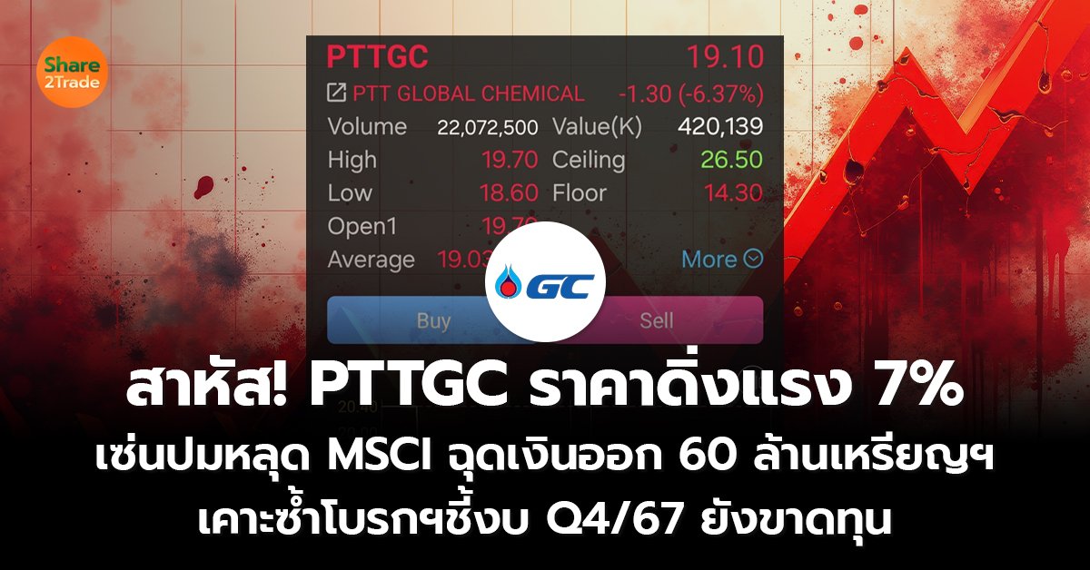 สาหัส! PTTGC ราคาดิ่งแรง 7% เซ่นปมหลุด MSCI ฉุดเงินออก 60 ล้านเหรียญฯ เคาะซ้ำโบรกฯชี้งบ Q4/67 ...